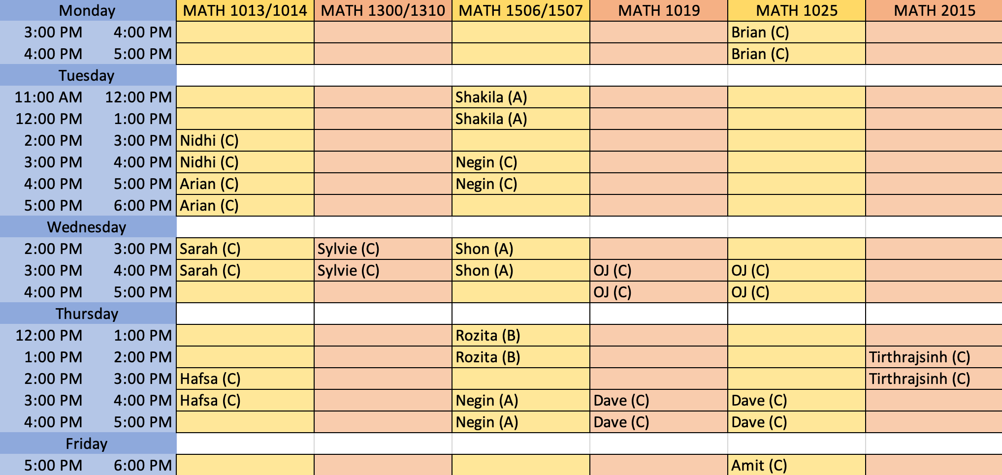 Peer Tutoring Schedule - Bethune College